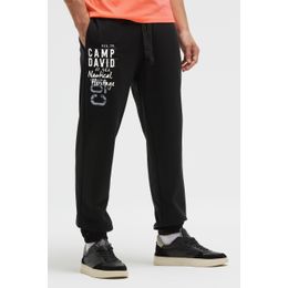 Sporthose CAMP DAVID, Herren, Gr. M, Normalgr&ouml;&szlig;en, schwarz, Sweatware, Material: 52% Baumwolle, 48% Polyester, bedruckt, relaxed fit lang, Hosen Sporthose, mit Elastikbund und Kordel