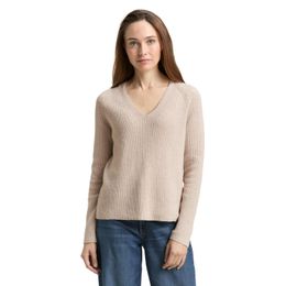 Strickpullover Tom Tailor, Damen, Gr. XL, dusty alabaster melange, Strick, Obermaterial: 100% Baumwolle, meliert, regular fit normal, V-Ausschnitt, Rippb&uuml;ndchen, Pullover Strickpullover, mit Rippb&uuml;ndchen