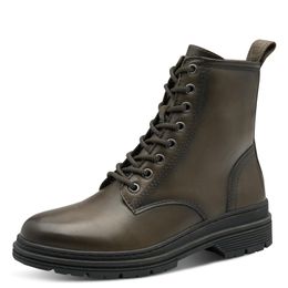 Tamaris Damen Schn&uuml;rboots, Gr. 38oliv, Glattleder, Lederimitat, unifarben, Schuhe, Blockabsatz, Schn&uuml;rstiefelette in angesagter Used Optik