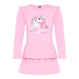 Jerseykleid Kidsworld "S&uuml;&szlig;es Shirtkleide mit Einhorn-Druck", M&auml;dchen, Gr. 104/110, N-Gr, pink, Single Jersey, Obermaterial: 100% Baumwolle, bedruckt, ausgestellt, Rundhals, mit Gummizug, Kleider Jerseykleid, f&uuml;r M&auml;dchen, aus Single Jersey aus Baumwolle