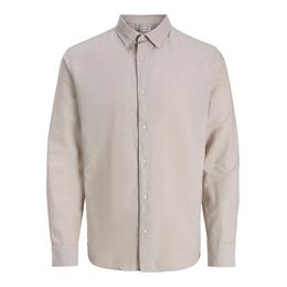 Jack & Jones PlusSize Langarmhemd "JJEBREEZE LINEN BLEND SHIRT L/S SN PLS", Herren, Gr. 3XL, N-Gr, string, Web, Obermaterial: 70% Baumwolle, 30% Leinen, JACK & JONES PLUSSIZE, Hemden, mit auff&auml;lliger Knopfleiste