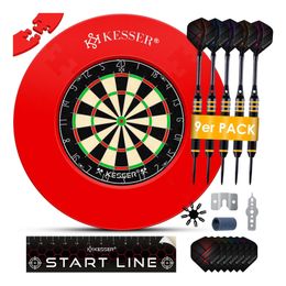 Kesser&reg; Dartscheibe Sisal mit 9 Dartpfeile Professional Dartboard + 21 Pro Flights + Zubeh&ouml;r Steeldart Offizielles Dartscheibe 9 Pfeilen Metallspitze Profi Steeldartscheibe - Dartboard inkl. Montageset
