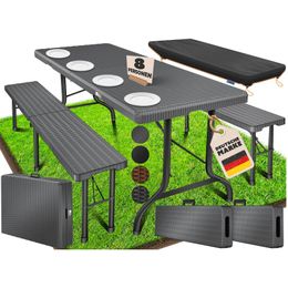 Kesser&reg; Bierzeltgarnitur 3-teilig Set Tisch & 2x Bank Buffettisch f&uuml;r drinnen & drau&szlig;en Gartengarnitur klappbar 183x76x74cm Kunststoff Klapptisch Gartentisch inkl. Abdeckung & Tragegriffe