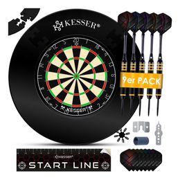 Kesser&reg; Dartscheibe Sisal mit 9 Dartpfeile Professional Dartboard + 21 Pro Flights + Zubeh&ouml;r Steeldart Offizielles Dartscheibe 9 Pfeilen Metallspitze Profi Steeldartscheibe - Dartboard inkl. Montageset
