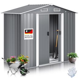 Kesser&reg; XL Metall Ger&auml;tehaus 4,2m&sup3; mit Fundament inkl. Arbeitshandschuhe 195x131x186cm 2x Schiebet&uuml;r & Fundament Ger&auml;teschuppen Gartenhaus Schrank Satteldachdach Garten Schuppen