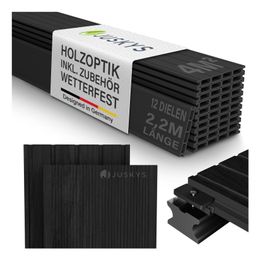Juskys WPC Terrassendielen 4 m&sup2; &ndash; 220 cm Dielen, wetterfest inkl. Unterkonstruktion &ndash; Anthrazit