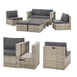 Juskys Polyrattan Gartenm&ouml;bel Set Salou - Outdoor Lounge f&uuml;r 6 Personen, wetterfest - Grau