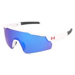 Under Armour UA LEVELUP JR | Kinder-Sonnenbrille | Fassung: Halbrand, Monoscheibe, Kunststoff, Wei&szlig; Matt | Glasfarbe: Blau