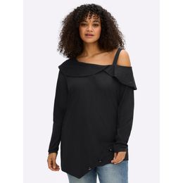 sheego by Joe Browns sheego Gro&szlig;e Gr&ouml;&szlig;en Langarmshirt in modischer Asymmetrie, schwarz, Gr&ouml;&szlig;e 52/54 - Damen