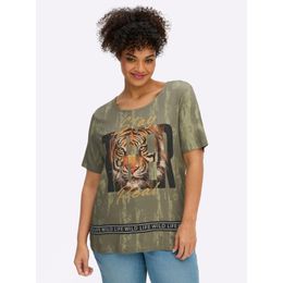 sheego Gro&szlig;e Gr&ouml;&szlig;en Shirt mit Tiger-Print, khaki-braun-bedruckt, Gr&ouml;&szlig;e 52 - Damen
