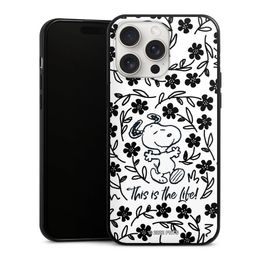 DeinDesign iPhone 15 Pro Max Handy Slim Case extra d&uuml;nn Silikon Handyh&uuml;lle schwarz H&uuml;lle Peanuts Flowers Snoopy Silikon Slim Case