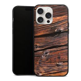 DeinDesign iPhone 15 Pro Max Handy Slim Case extra d&uuml;nn Silikon Handyh&uuml;lle schwarz H&uuml;lle Wooden Look Beams Wood Silikon Slim Case