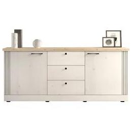 Sideboard OTTO HOME "Country Breite 211 cm, Kommode 2 T&uuml;ren u. 3 Schubk&auml;sten, Anrichte", beige (eiche meringa nb, eiche cadiz nb), B:211cm H:88cm T:44cm, Sideboards, Sideboard, im Landhausstil, viel Stauraum, mit Metallgriffe, MDF Rahmen