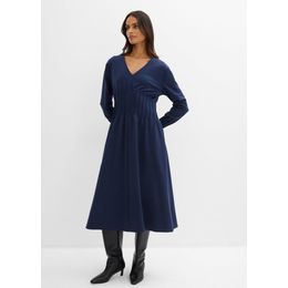 bonprix Bequemes Kleid mit Zierfalten aus Viskose-Mix, blau, Viskose