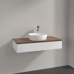 Villeroy & Boch Villeroy und Boch Antao Waschtisch-Unterschrank K09052MT 100x19x50cm, Hahnloch, Waschbeckenplattenfarbe warm walnut, white matt lacquer
