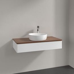Villeroy & Boch Villeroy und Boch Antao Waschtisch-Unterschrank K09152MT 100x19x50cm, Hahnloch, Waschbeckenplattenfarbe warm walnut, white matt lacquer
