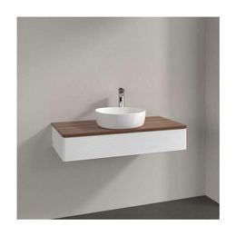 Villeroy & Boch Villeroy und Boch Antao Waschtisch-Unterschrank L09112MT mit Beleuchtung, 1 Auszug, 1000 x 190 x 500 mm, Front mit Struktur, White Matt Lacquer / Warm Walnut