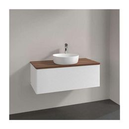 Villeroy & Boch Villeroy und Boch Antao Waschtisch-Unterschrank L31112MT mit Beleuchtung, 1 Auszug, 1000 x 360 x 500 mm, Front mit Struktur, White Matt Lacquer / Warm Walnut