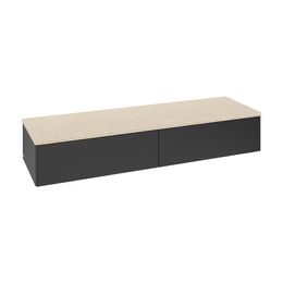Villeroy & Boch Villeroy und Boch Antao Sideboard L42003PD mit Beleuchtung, 2 Ausz&uuml;ge, 1600 x 268 x 500 mm, Front ohne Struktur, Black Matt Lacquer / Botticino