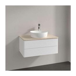 Villeroy & Boch Villeroy und Boch Antao Waschtisch-Unterschrank L19153MT mit Beleuchtung, 2 Ausz&uuml;ge, 800 x 360 x 500 mm, Front mit Struktur, White Matt Lacquer / Botticino