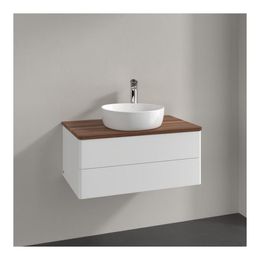 Villeroy & Boch Villeroy und Boch Antao Waschtisch-Unterschrank K19052MT 80x36x50cm, Hahnloch, Waschbeckenplattenfarbe warm walnut, white matt lacquer
