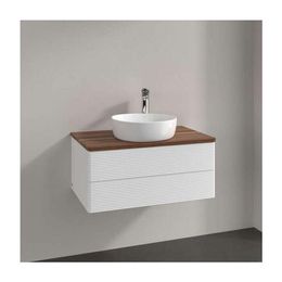 Villeroy & Boch Villeroy und Boch Antao Waschtisch-Unterschrank L19112MT mit Beleuchtung, 2 Ausz&uuml;ge, 800 x 360 x 500 mm, Front mit Struktur, White Matt Lacquer / Warm Walnut