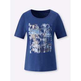 WITT Damen Kurzarmshirt mit Buchstaben-Druck, royalblau-hellblau, Gr&ouml;&szlig;e 54