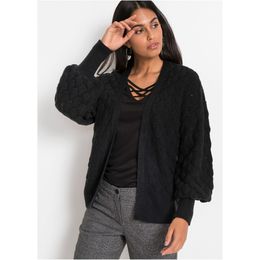 bonprix Ajour-Strickjacke, schwarz, Gr.36/38 (S), Stylische Ajour-Strickjacke mit leichten Ballon-&Auml;rmeln.