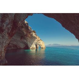 papermoon Fototapete "GROTTE-ZAKYNTHOS INSEL MEER GRIECHENLAND FELSEN GEBIRGE", B/L: 4,5m x 2,8m, Bahnen: 9 Stk., bunt, Schlafzimmer, Tapeten