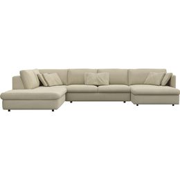Wohnlandschaft FLEXLUX, B:399cm H:84cm T:272cm, beige, 100% Polyester, Sofas, "Lovane, u-Form, bequem und komfortabel", Weich & anschmiegsam, gro&szlig;e
