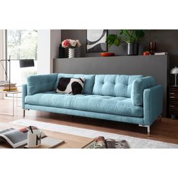 3-Sitzer TRENDS BY HG, B:228cm H:75cm T:92cm, blau, Baumwoll - Polyester Mix, Sofas, "Landau", in Cord-Stoff mit Metallfu&szlig;