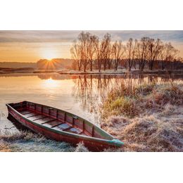 papermoon Fototapete "Boot in Winterlandschaft", B/L: 3,5m x 2,6m, Bahnen: 7 Stk., bunt, Schlafzimmer, Tapeten