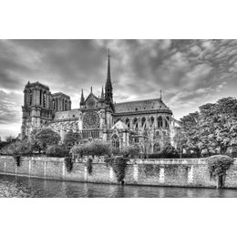 papermoon Fototapete "Notre Dame Schwarz & Wei&szlig;", B/L: 3m x 2,23m, Bahnen: 6 Stk., schwarz, Schlafzimmer, Tapeten