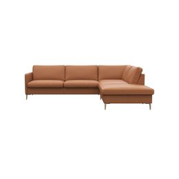 Ecksofa FLEXLUX, B:266cm H:85cm T:225cm, braun, 100% Echteder, Wohnzimmer, Sofas, "Fiore, super Sitzkomfort durch Kaltschaum im Sitz, L-Form",