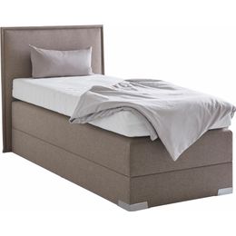 Boxspringbett, beige, Westfalia Schlafkomfort, Bettrahmen und seitliche Einfassung Unterbox und Obermatratze: Fein-Strukturstoff (77% Polyester, 23%