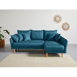 Ecksofa Home Affaire, B:240cm H:95cm T:170cm, blau, 100% Polyester, Wohnzimmer, Sofas, "Granbo L-Form", incl. Bettfunktion und Bettkasten,