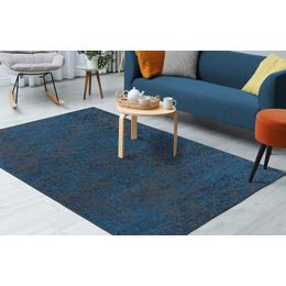 Teppich Kayoom, B:120cm H:8mm L:170cm, blau, Polyester, Wohnzimmer, Teppiche, "Kalea 225", Flachgewebeteppich mit Relief-Design, Used-Look, moderne