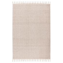 Teppich Kayoom, B:200cm H:9mm L:290cmbeige, Polypropylen, Wohnzimmer, Teppiche, "Reef 125", Kurzflor, Struktur, mit Fransen, Wohnzimmer