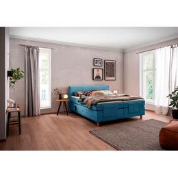 Boxspringbett Alina, B:172cm L:212cm, blau, Struktur fein XBO (100% Polyester), Jugendzimmer, Komplettbetten, "Primus", mit motorischer Verstellung,