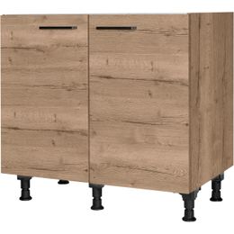 Sp&uuml;lenschrank Nobilia, B:90cm H:87cm T:58,3cm, braun, K&uuml;che, Schr&auml;nke, ""Structura", vormontiert, mit h&ouml;henverstellbaren Sockelf&uuml;&szlig;en", Breite 90 cm