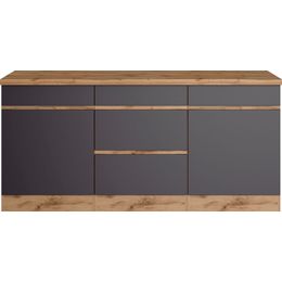 Unterschrank KOCHSTATION, B:180cm H:86cm T:60cm, grau, Holzwerkstoff, K&uuml;che, Schr&auml;nke, "KS-Riesa", Breite 180 cm, MDF-Fronten