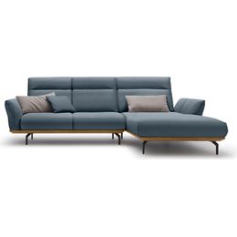 Ecksofa, B:298cm H:103cm T:183cm, blau, CREATION BY ROLF BENZ, NaturLEDER OSKAR (echtes Rindsleder), Wohnzimmer, Sofas, "CR.460", Sockel in Nussbaum,