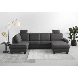 Wohnlandschaft Home Affaire, B:314cm H:91cm T:170cm, grau, 100% Polyester, Sofas, "Summer U-Form", mit oder ohne Bettfunktion und Bettkasten,