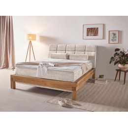 Boxspringbett Home Affaire, B:179cm L:231cm, beige, Polyester, Komplettbetten, "Villads", Liegefl&auml;che: 160/200 cm aus Balkeneiche,