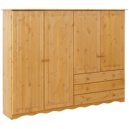 W&auml;scheschrank Home Affaire, B:184cm H:140cm T:35cm, beige, Massivholz, Schr&auml;nke, "Minik", mit geschwungenem Fu&szlig;sockel, in drei verschiedenen