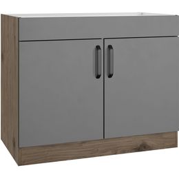 Wiho-K&uuml;chen Sp&uuml;lenschrank WIHO K&Uuml;CHEN, B:100cm H:82cm T:57cm, grau, Holzwerkstoff, K&uuml;che, Schr&auml;nke, "Elba", Breite 100 cm