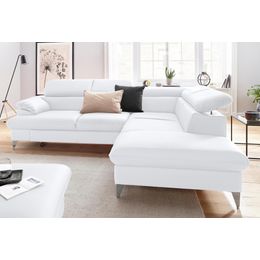 Ecksofa COTTA, B:256cm H:74cm T:208cm, wei&szlig;, Kunstleder SOFTLUX;NaturLEDER (echtes Rindsleder);Microfaser PRIMABELLE (100% Polyester), Wohnzimmer,