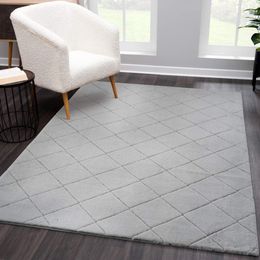 Hochflor-Teppich Carpet City, B:200cm H:31mm L:290cm, grau, Polyester, Teppiche, "Moment", besonders weich, Kaninchen Fell Haptik, 3D-Effekt, Rauten,