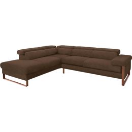 Ecksofa W.Schillig, B:281cm H:71cm T:230cm, braun, Flachgewebe S22 (100% Polyester);Stoff S37 (100% Polyester);Longlife Xtra-Leder Z59: Glattleder