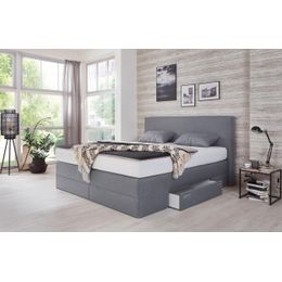 Boxspringbett, grau, Westfalia Schlafkomfort, Komplettbetten, mit Schubk&auml;sten und Zierkissen